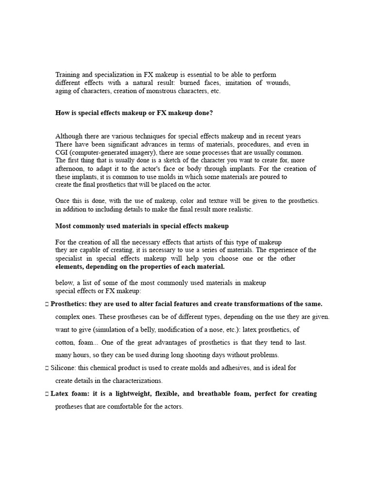 FX makeup also known as special effects | PDF