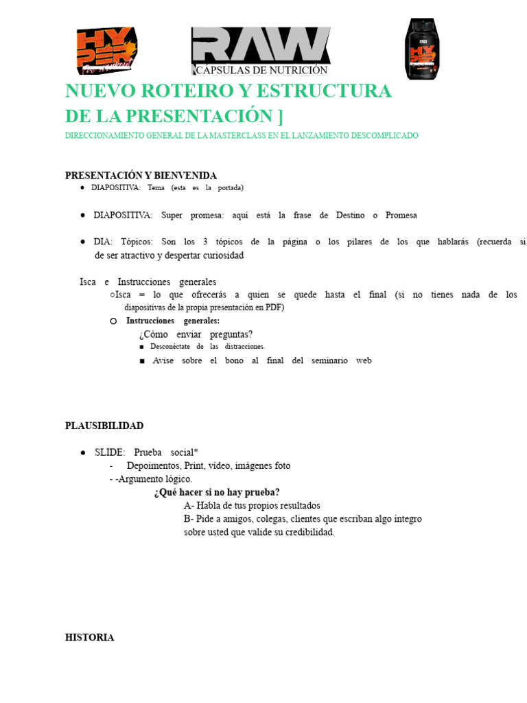 8) [ Masterclass ] Nuevo Guion y Estructura de la Presentación | PDF