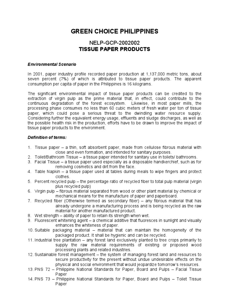 GCP 2002002 - Tissue Paper Products | PDF | Pulp (Paper) | Paper