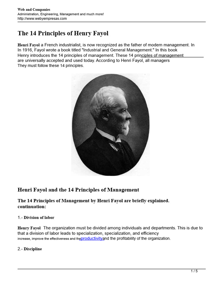 Fayol's 14 Principles of Management | PDF | Business Economics | Economies