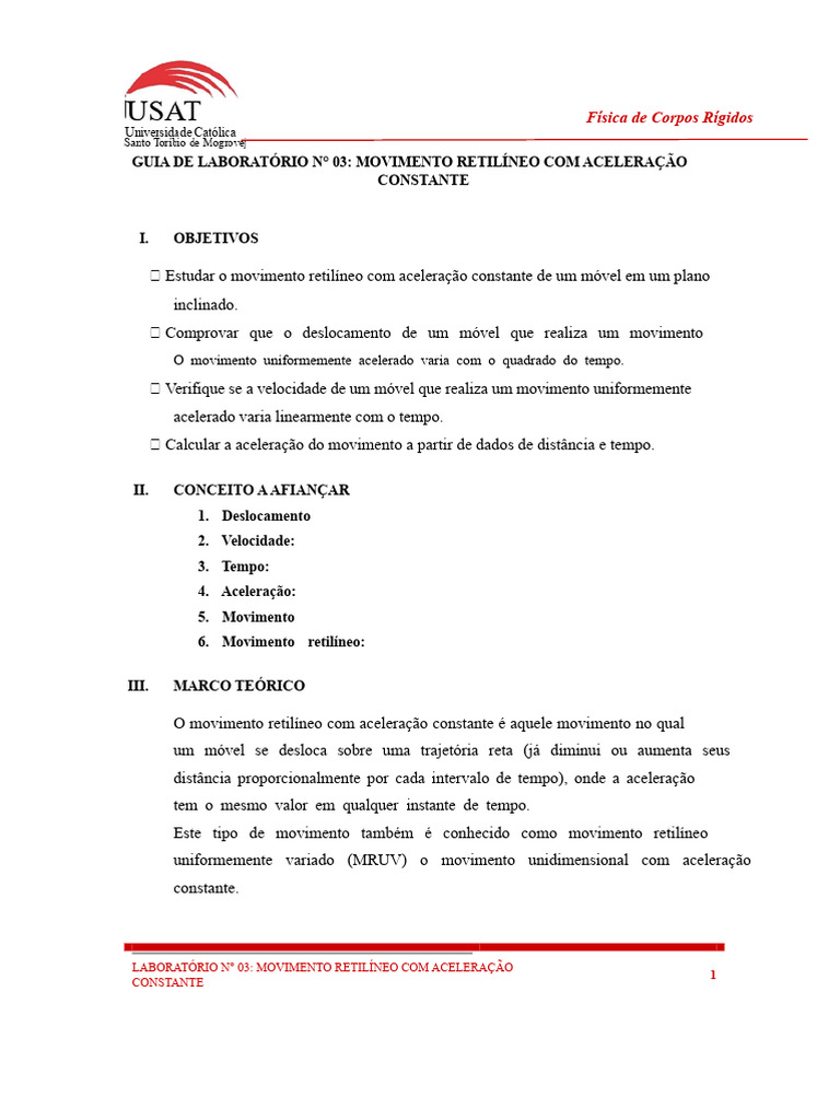 GUIA N°03 - Movimento Retilíneo Com Aceleração Constante | PDF ...