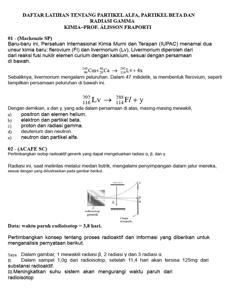 Daftar Latihan – Reaksi Transmutasi Nuklir (Partikel Alfa, Beta, dan ...