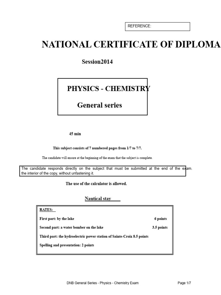 2014 Physics-Chemistry Diploma | PDF | Ion | Water