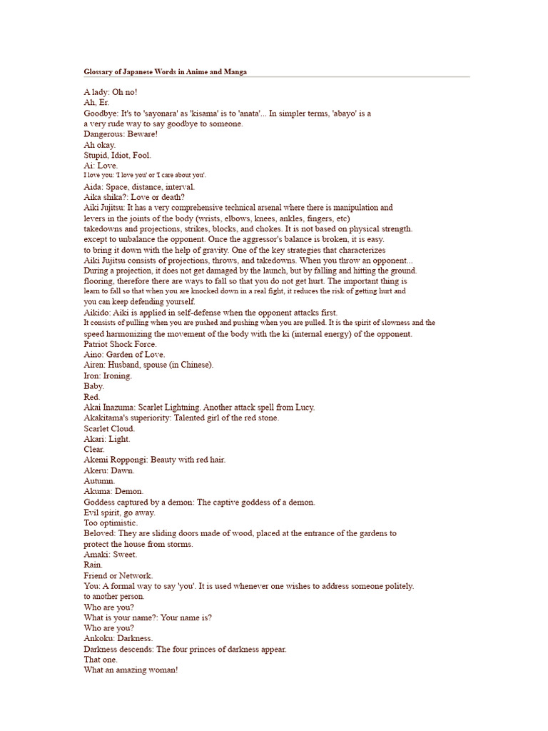 Glossary of Japanese Words in Anime and Manga | PDF | Japanese Language ...