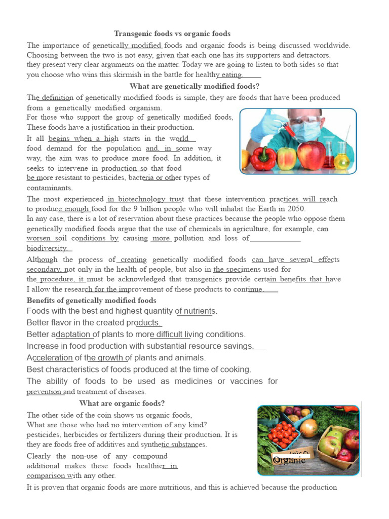 Genetically Modified Foods Vs Organic Foods - Reading | PDF | Organic ...