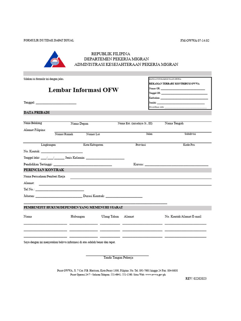 LEMBAR INFORMASI OWWA-OFW (1) | PDF
