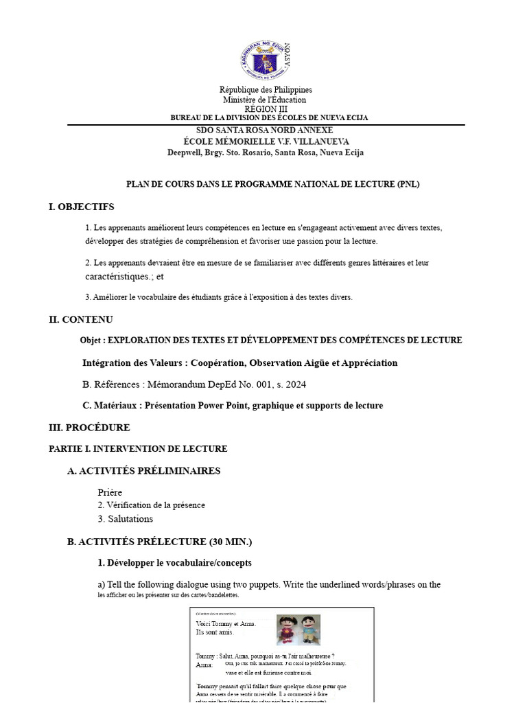 Plan de cours de lecture pour élèves | PDF | Enseignement des Arts libéraux