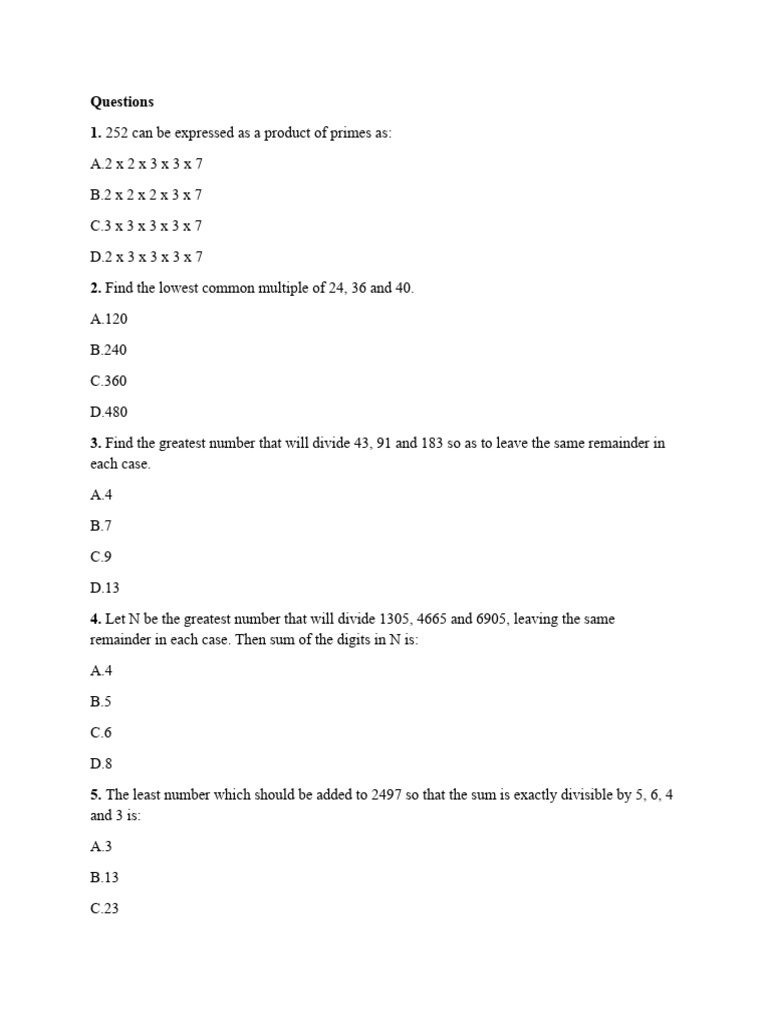 Questions LCM and HCF | PDF