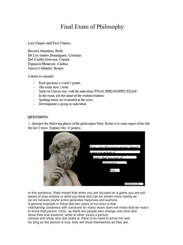 Final Philosophy Exam Guidelines and Questions | PDF