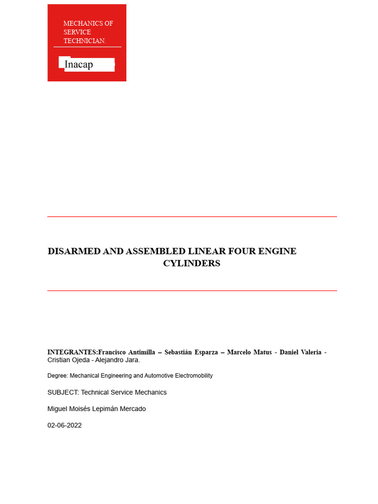 Disassembly and Assembly of 4-Cylinder Engine | PDF | Engine Technology ...