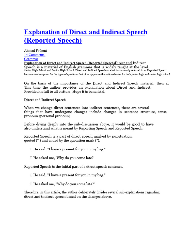 Direct vs. Indirect Speech Explained | PDF | Syntax | Language Mechanics