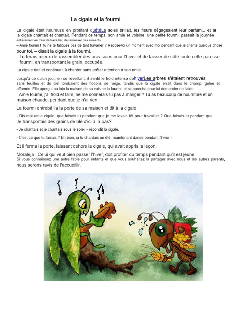 Fable : La cigale et la fourmi | PDF | Fourmi