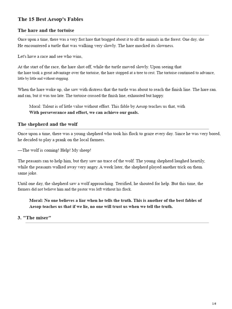 15 Aesop's Fables For Children in Microstory Version | PDF | Fable