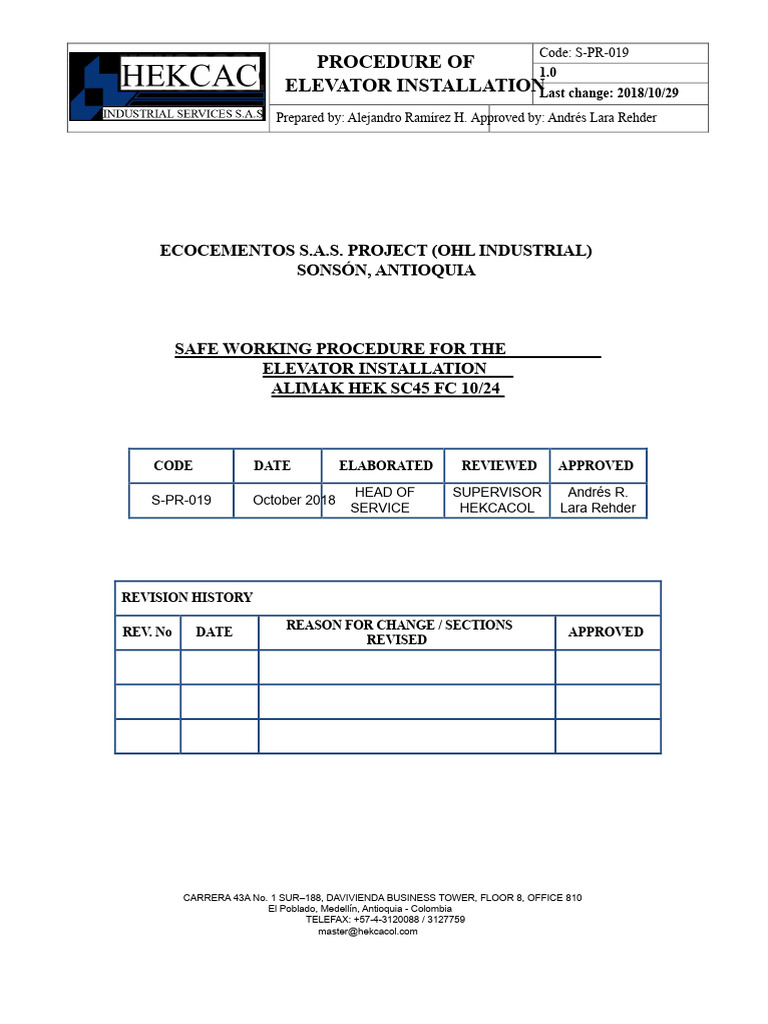 Elevator Installation Safety Procedure | PDF | Elevator | Waste