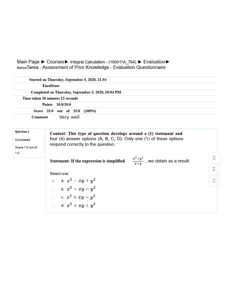 Pre Task - Assessment of Prior Knowledge - Evaluation Questionnaire ...