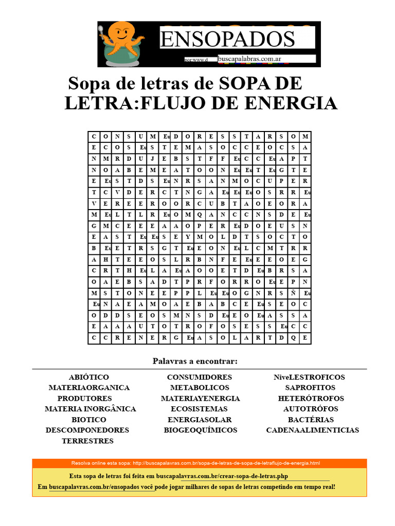 Sopa de Letras: Fluxo de Energia | PDF | Biologia de Sistemas | Ciência ...