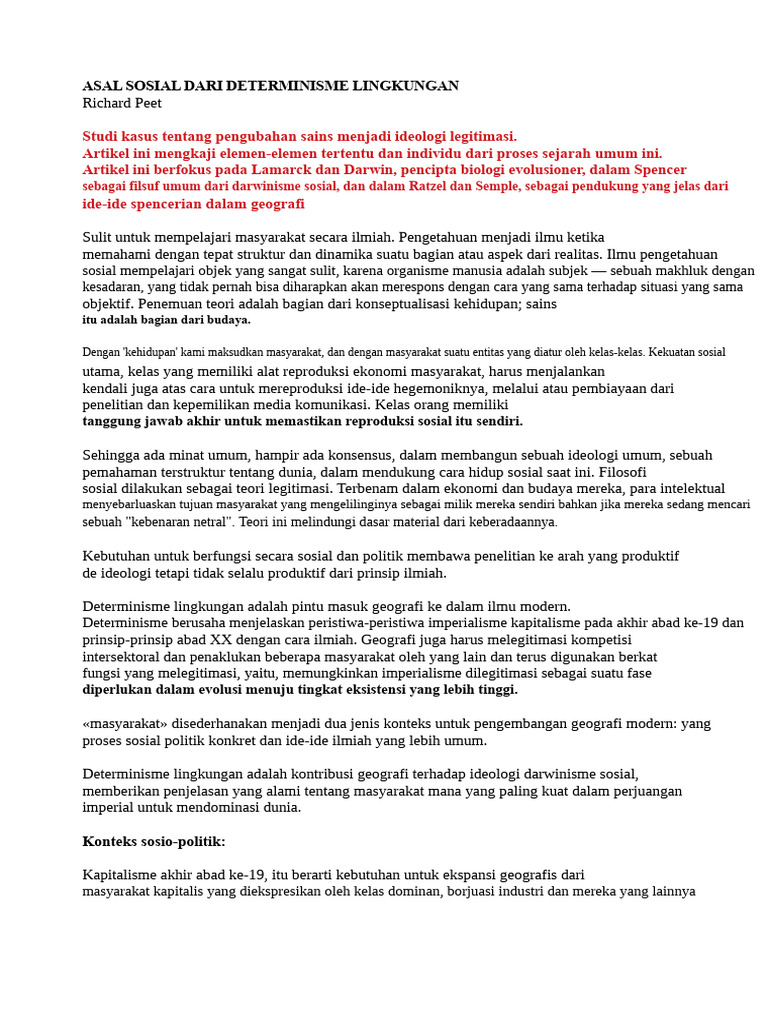Determinisme Lingkungan dan Ideologi Sosial | PDF