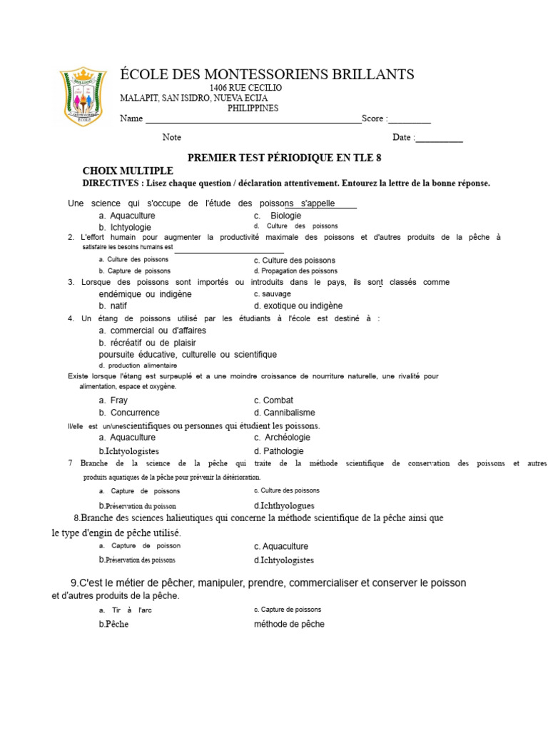 Colonne vertébrale des poissons en TLE 8 | PDF | Poisson | Cerveau