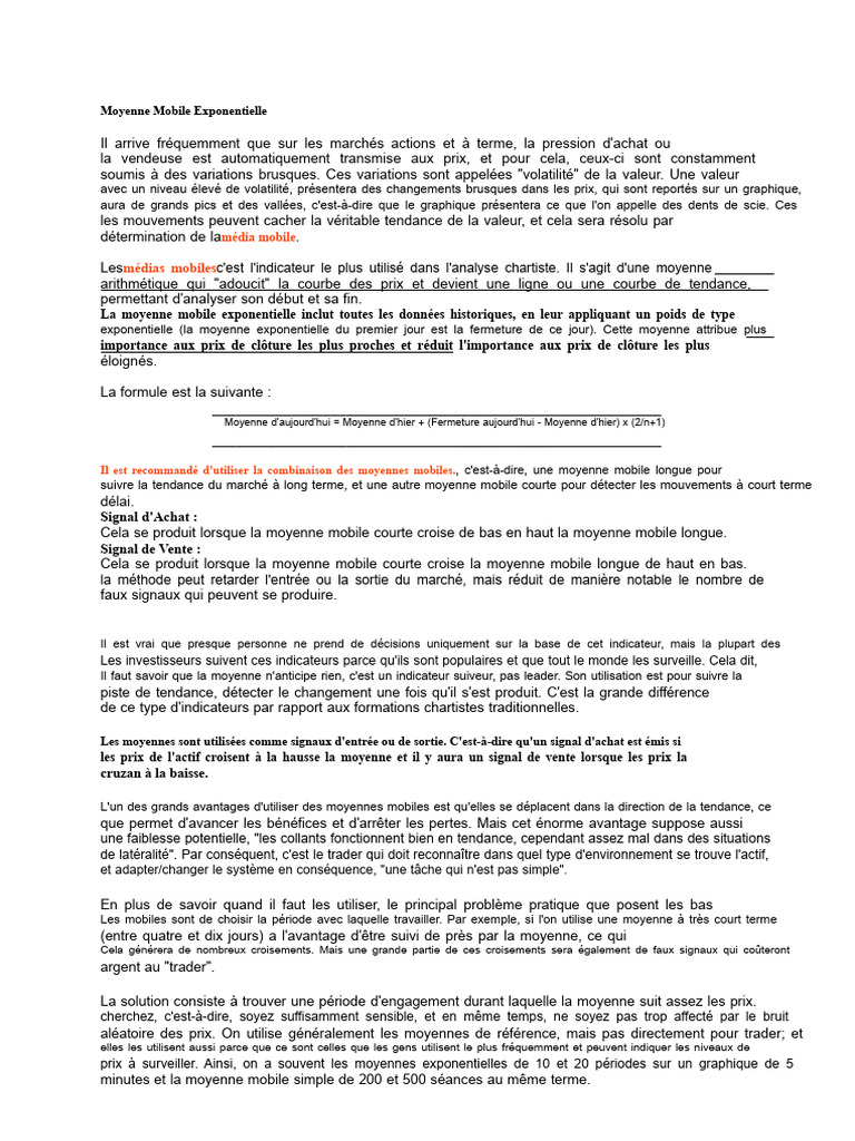 Comprendre la Moyenne Mobile Exponentielle | PDF | Opérateur de marché ...