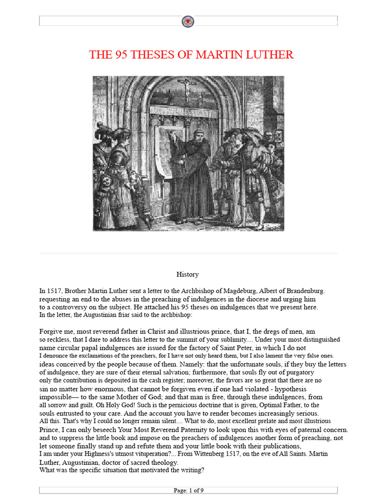 95 Theses of Martin Luther | PDF | Indulgence | Penance