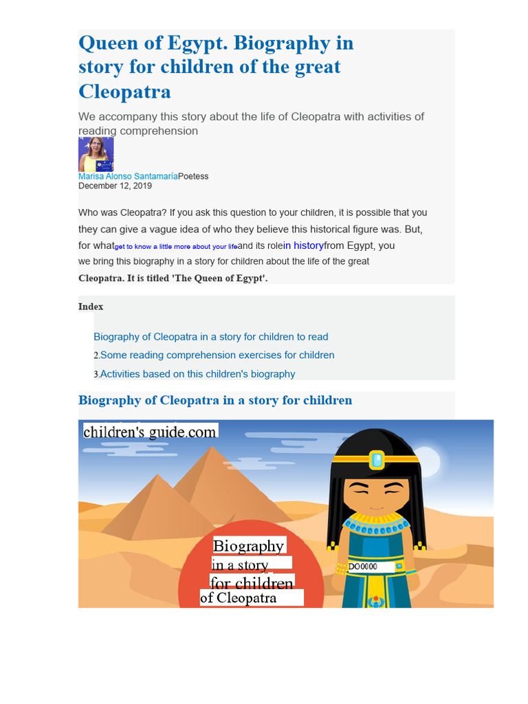 Biography of Cleopatra For Children | PDF | Cleopatra | Mark Antony