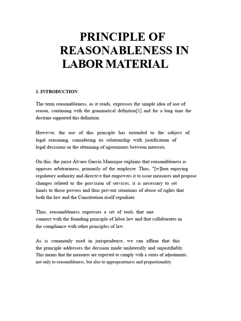 Principle of Reasonableness in Labor Matters | PDF | Employment ...