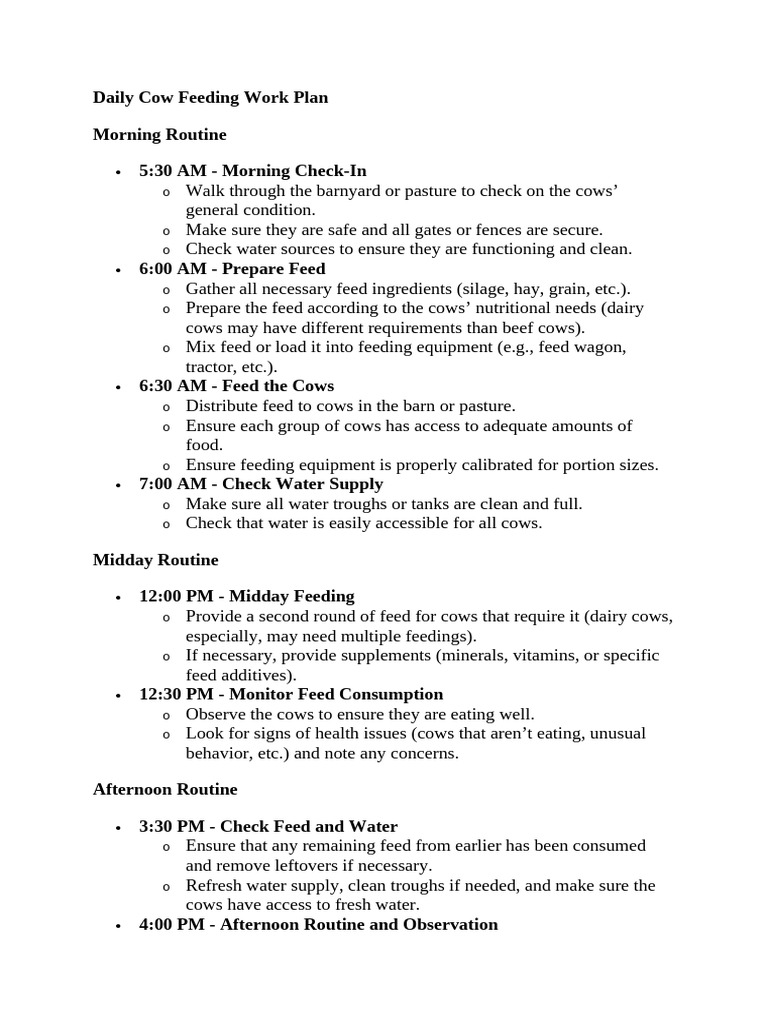 Dairy Cow Feeding Schedule Guide | PDF | Cattle | Dairy Cattle