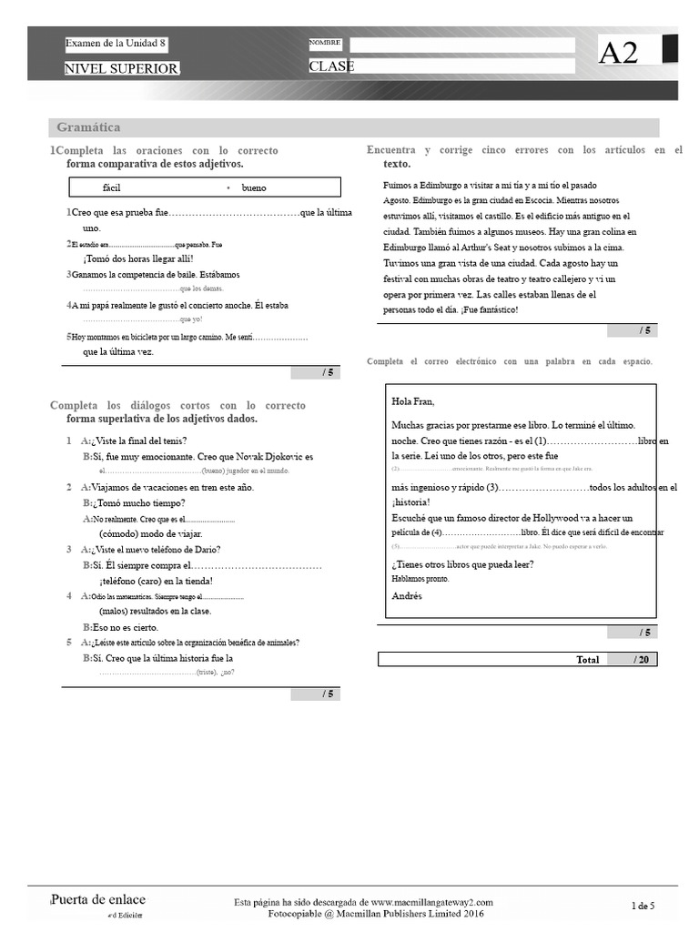Prueba de A2 UNIDAD 8 Avanzada | PDF | Escuelas | Gramática