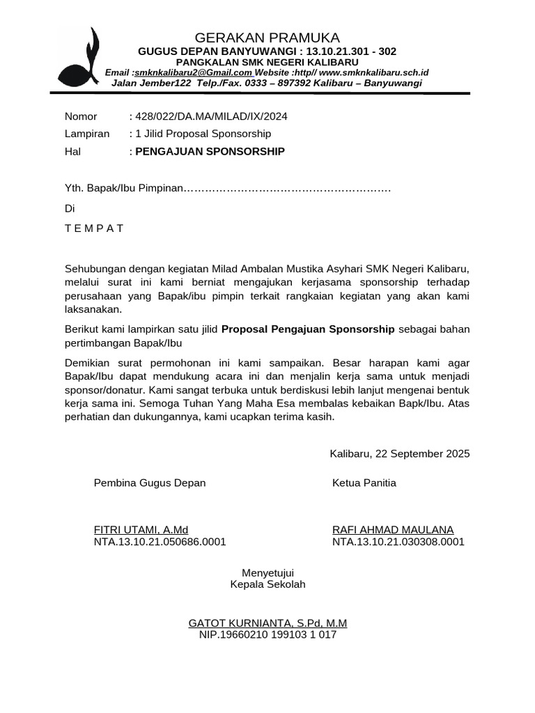 Pengajuan Sponsorship Milad Pramuka | PDF