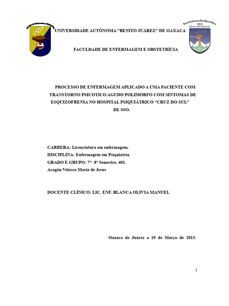 Processo de Enfermagem em Transtorno Psicótico | PDF | Antipsicótico ...