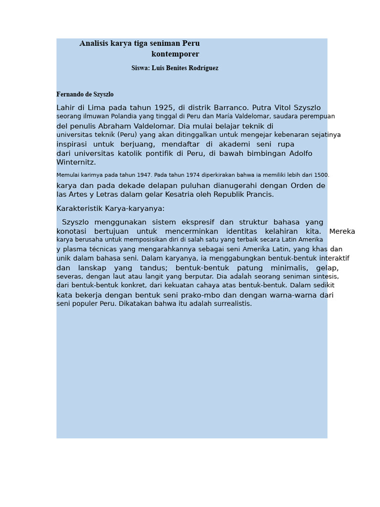 Analisis Karya Tiga Seniman Peru Kontemporer | PDF