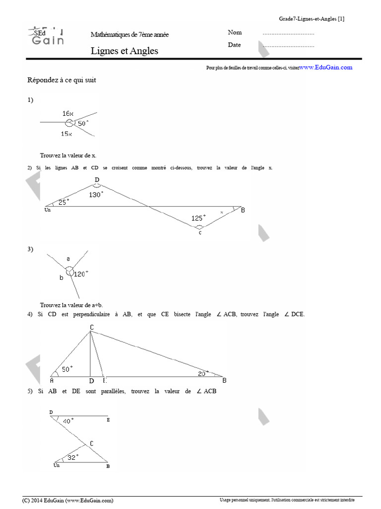 Classe 7: Lignes Et Angles | PDF | Angle | Triangle