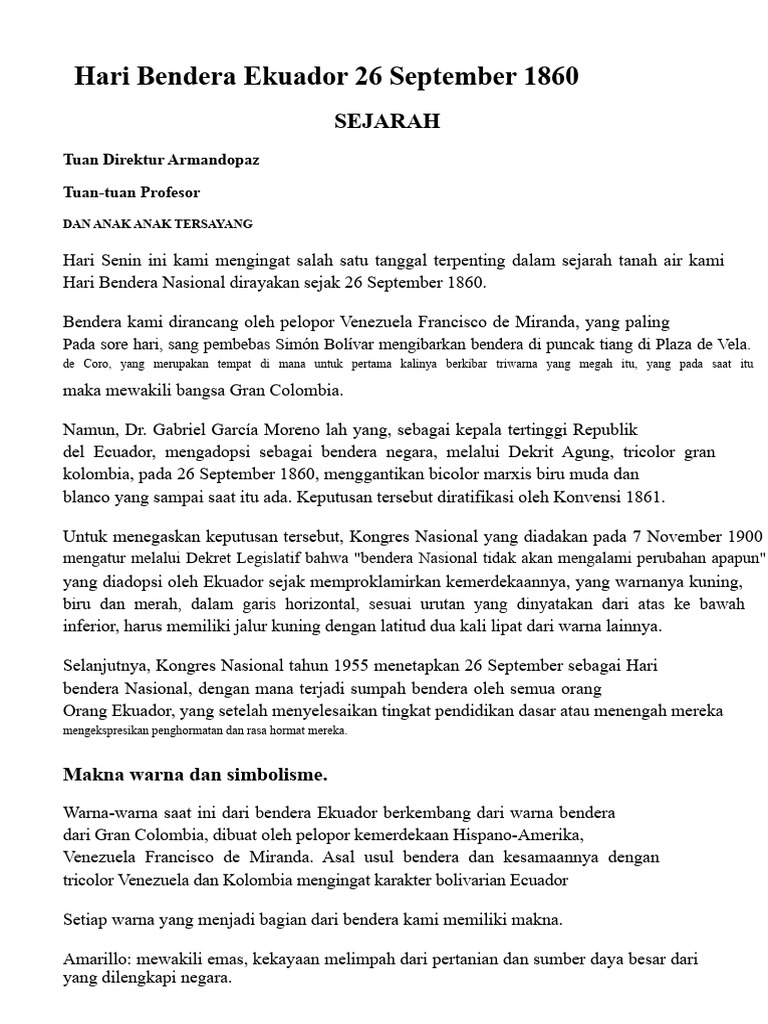 Hari Bendera Ekuador 26 September 1860 | PDF