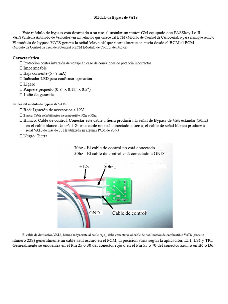 Módulo Bypass VATS para Motores GM | PDF | Diodo emisor de luz | Vehículos