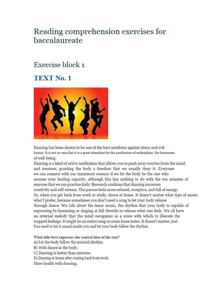 Reading Comprehension Exercises For High School | PDF | Blood ...