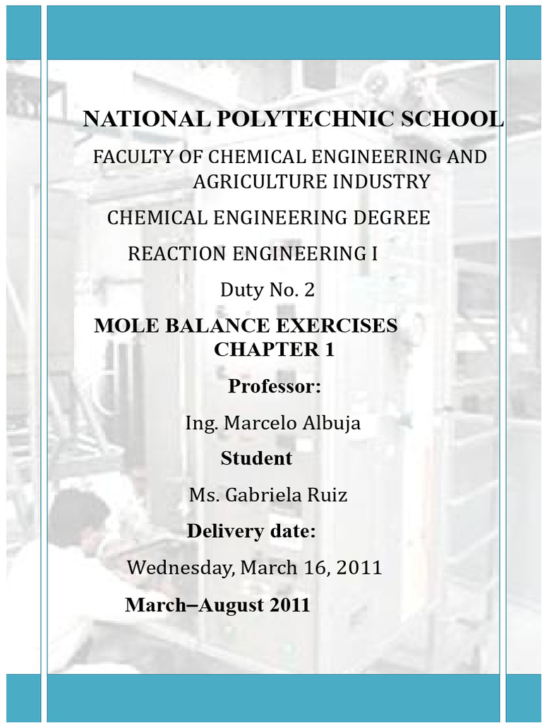 Mole Balance Exercises in Reaction Engineering | PDF | Chemical Reactor ...