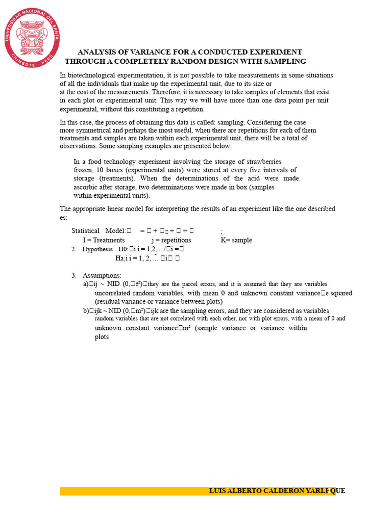 Completely Random Design With Sampling | PDF | Variance | Errors And ...