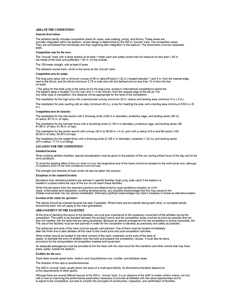 Indoor Track and Field Facility Dimensions | PDF | Track And Field