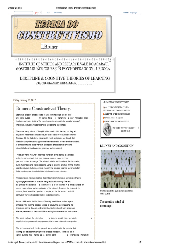 Constructivism Theory - Bruner's Constructivist Theory - PDF | PDF ...