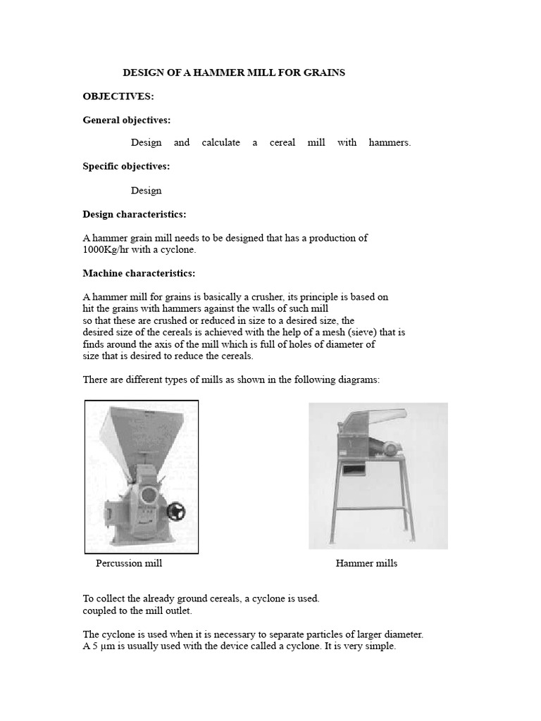 Hammer Mill Design for Grain Processing | PDF | Applied And ...