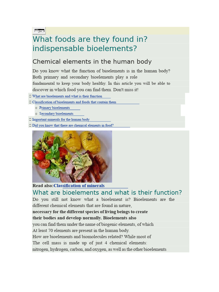 In Which Foods Are Essential Bioelements Found. | PDF | Foods | Nutrients