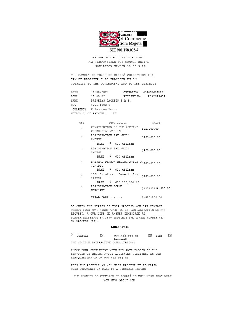 Payment Receipt Chamber of Commerce | PDF | Taxes | Business