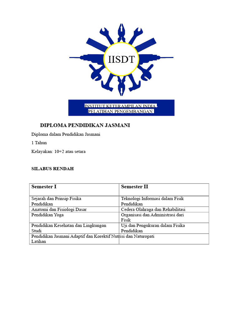 Diploma Pendidikan Jasmani 1 Tahun | PDF