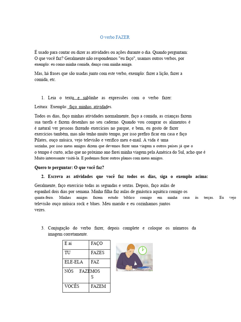 TAREFA DO VERBO FAZER | PDF