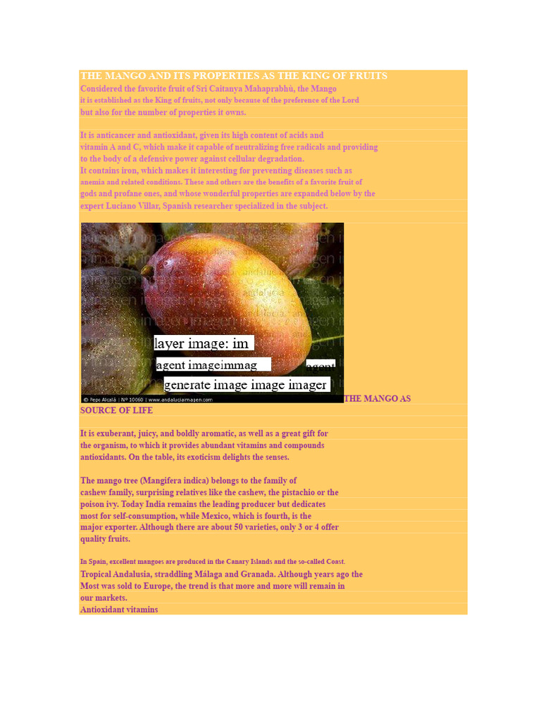 The Mango and Its Properties As The King of Fruits | PDF | Dietary ...