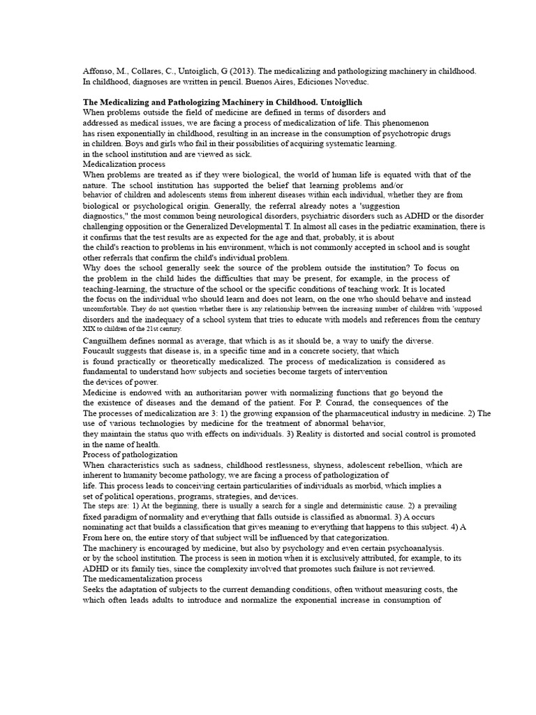 The Medicalizing and Pathologizing Machinery in Childhood | PDF ...