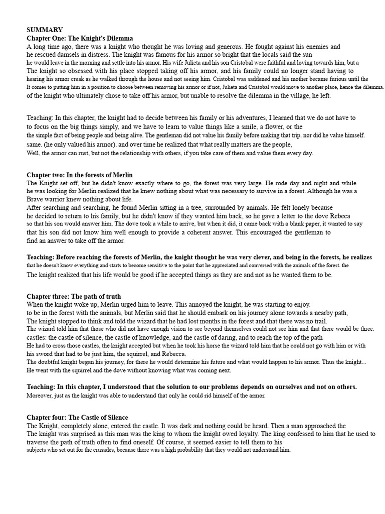 Summary of The Knight in The Rusty Armor | PDF | Castle | Truth