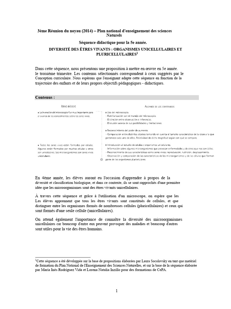 Séquence 5e Année Diversité Des Êtres Vivants Microorganismes | PDF ...