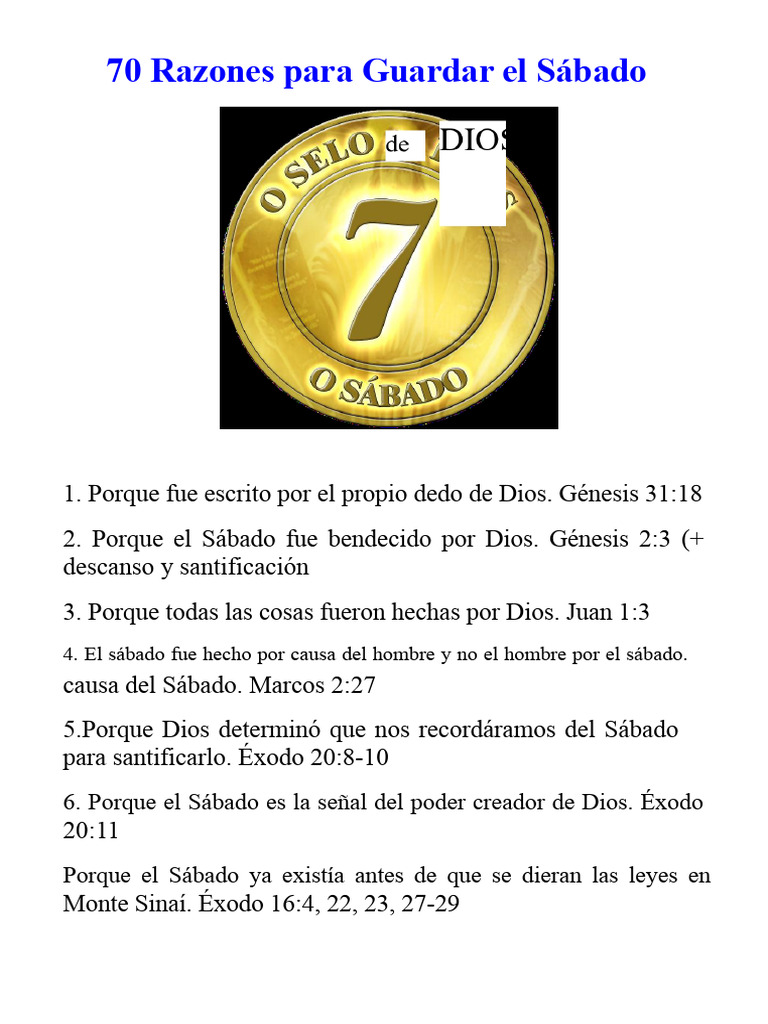 70 Razones para Guardar El Sábado | PDF | Evangelio de Mateo | Jesús