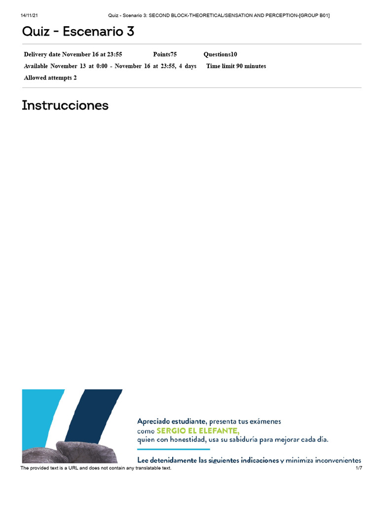 Quiz - Scenario 3 - SECOND THEORETICAL BLOCK - SENSATION AND PERCEPTION - (GROUP B01) | PDF ...